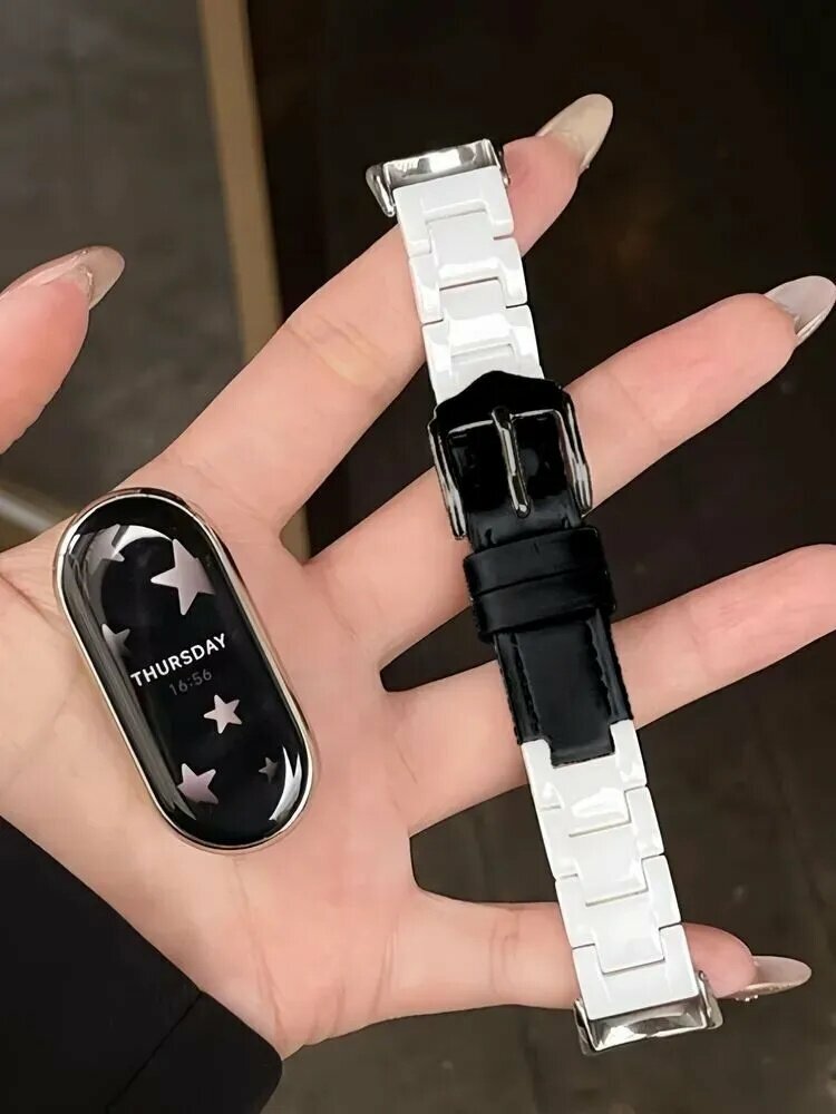 Керамический кожаный ремешок для часов, подходит для фитнес-браслета Xiaomi Mi Band 8/9 (Xiomi Mi Band 8 9), модный ремешок