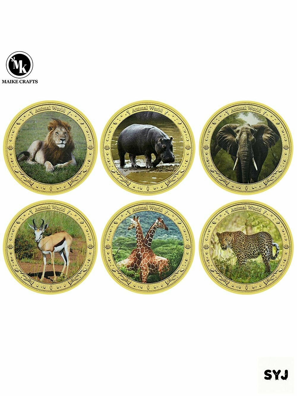 Набор памятных монет Мир животных Африка, коллекционные монеты с изображением льва, бегемота, слона, антилопы, жирафа и леопарда, диаметр 40 мм