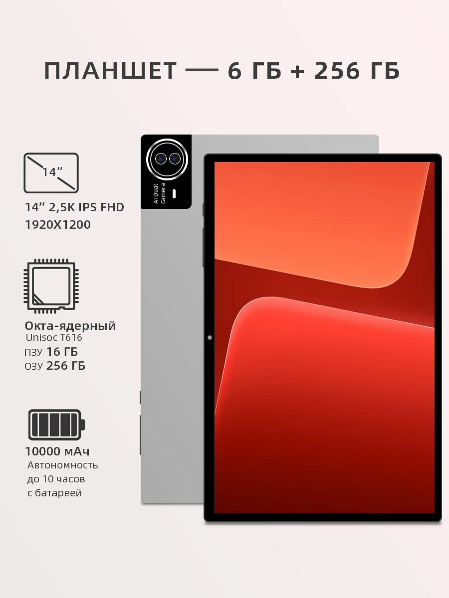 14-дюймовый планшет Android 4G LTE, 16 ГБ ОЗУ, 256 ГБ ПЗУ, восьмиядерный процессор Unisoc T616