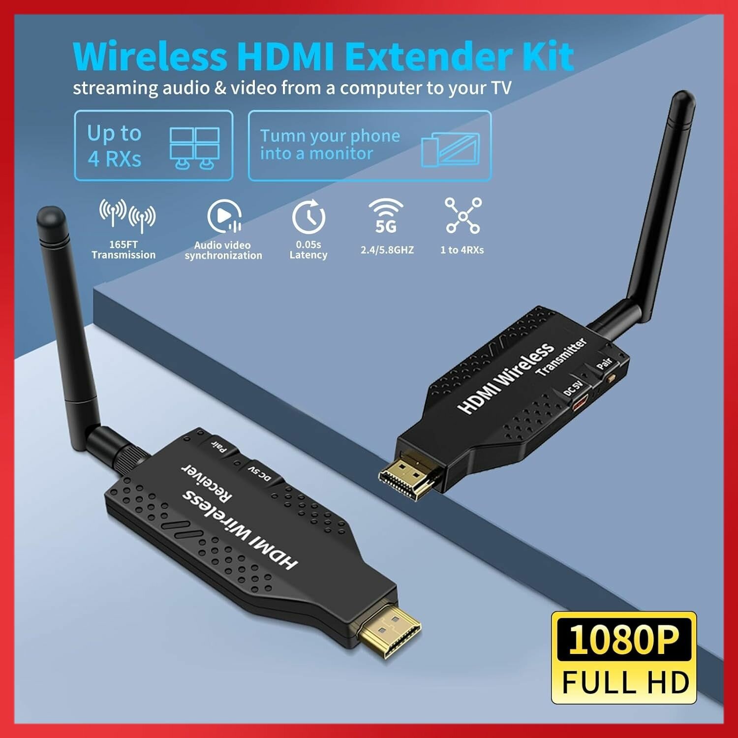 HDMI удлинитель беспроводной, беспроводной hdmi передатчик и приемник 2.4G/5.8G 1080P HD 50 метров.