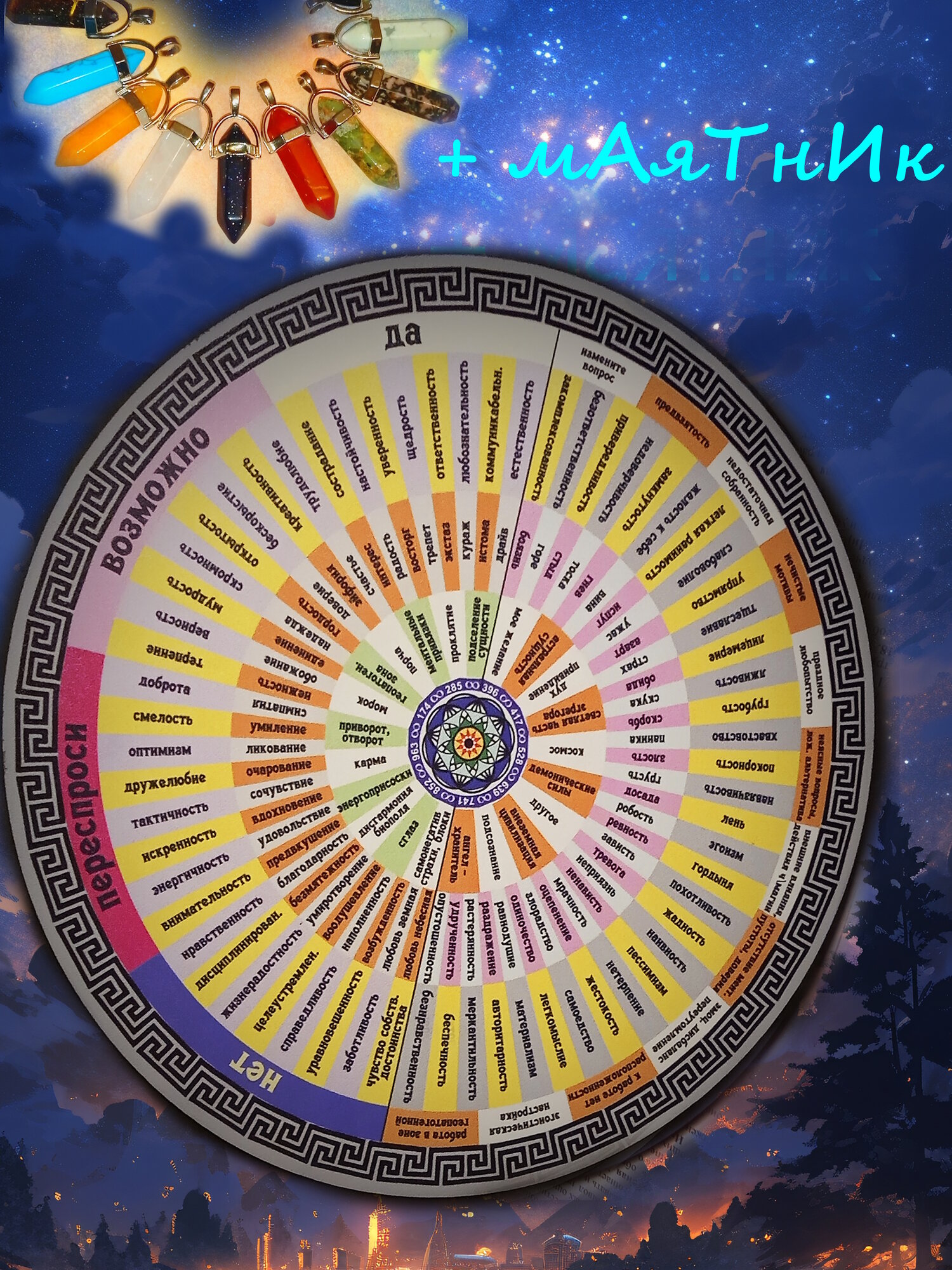 Диагностическая доска «Ключи Счастья» для биолокации маятника, круглая 27 см, гадание поиск ответы на вопросы