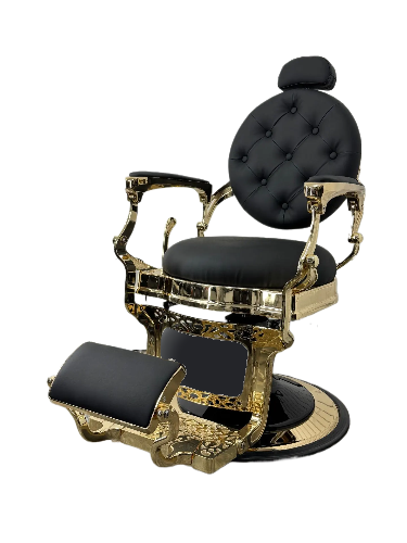 Кресло барбера ROYALTY GOLD, черный козжам, спинка с пуговицами (Честер) сиденье гладкое.