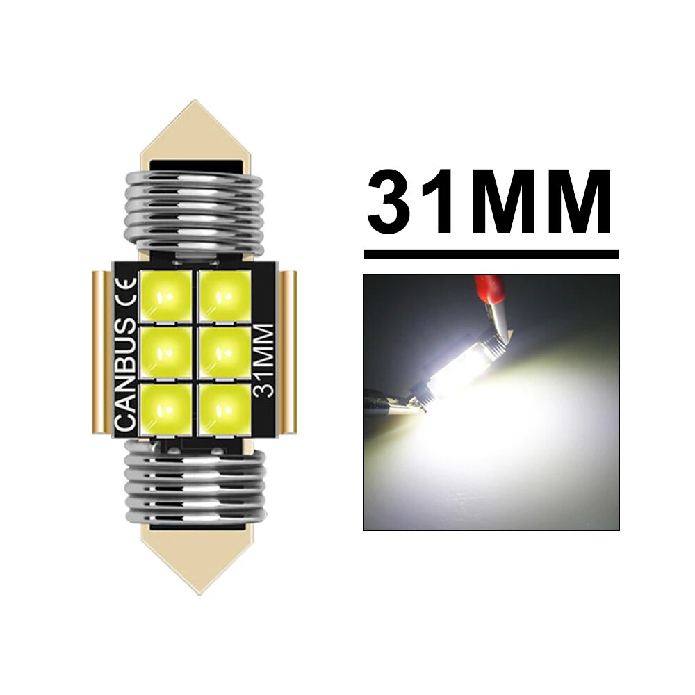 2 - 10 C10W C5W Светодиодные лампочки 31MM 36MM 39MM 41MM CANBUS 12V 6SMD 6500K Белые автомобили