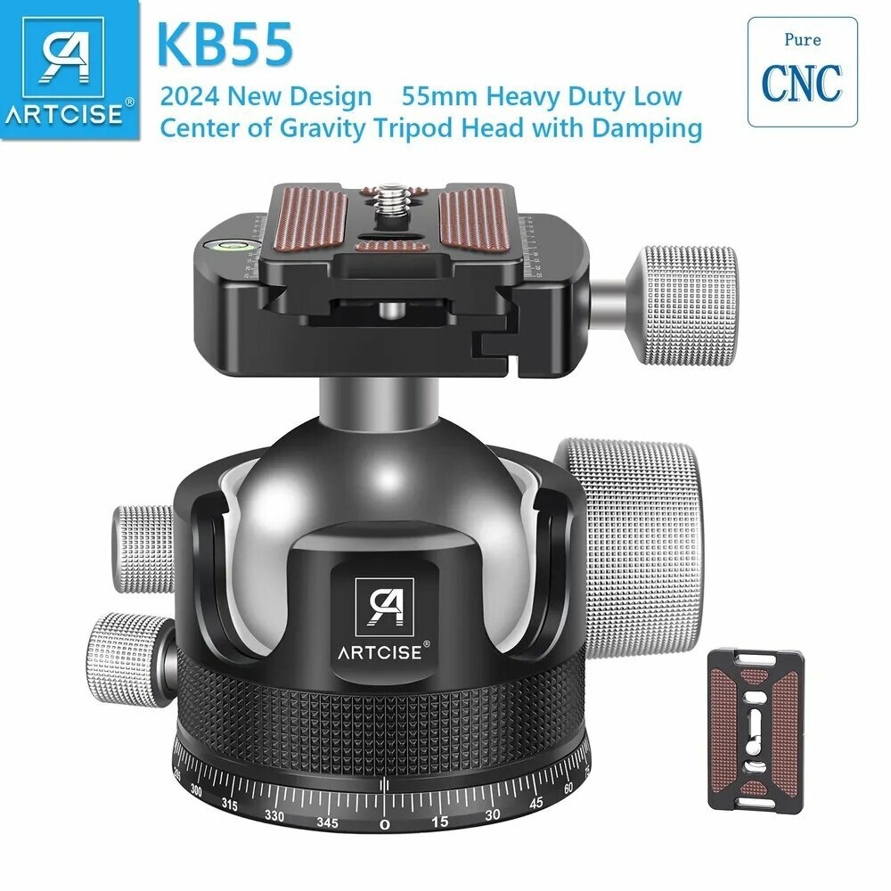 ARTCISE KB55 Тяжелая CNC Обрабатывающая металлическая сферическая головка, 55 мм сфера, для штатива, цифровая, зеркальная камера, максимальная нагрузка 80 фунтов / 40 кг