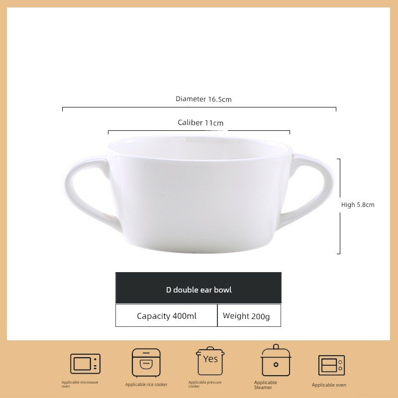 Белая фарфоровая кастрюля-глубокая миска с двумя ручками для домашнего использования, новинка 2025 года, миска для супа