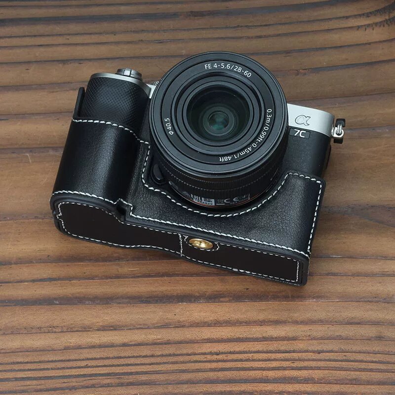 Sony A7C фотоаппаратный чехол - Черный фальшивый кожа с мягкой внутренней отделкой для DSLR, компактный дизайн