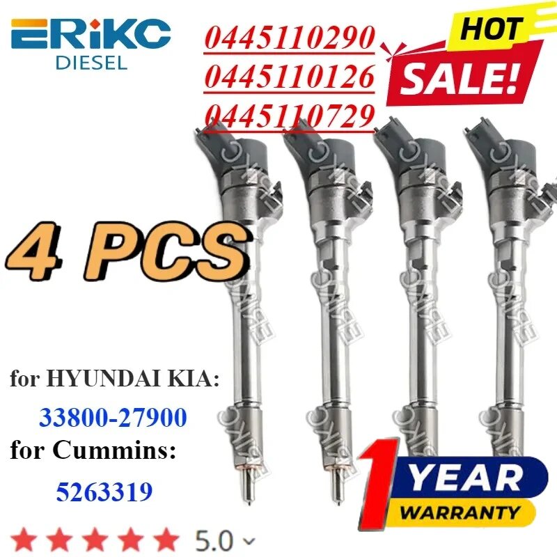 Шт. 0445110126 Дизельная топливная форсунка 0445110290 Автоматическая форсунка двигателя 0445110729 для HYUNDAI KIA 33800-27900 Cummins 5263319