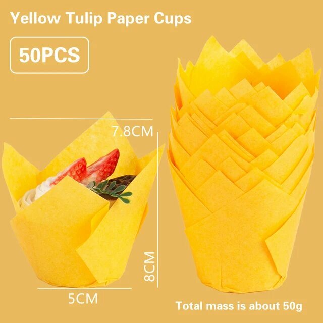 50 шт. бумажных формочек для кексов в форме тюльпана, маслостойкие вкладыши для выпечки кексов, инструменты для украшения кексов, формочки для кексов.