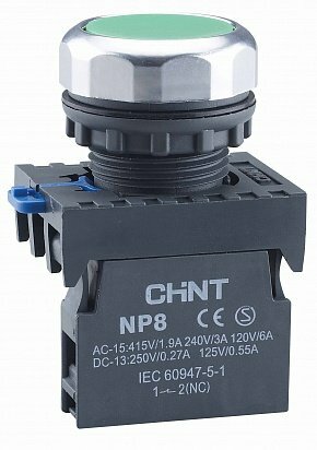 CHINT Кнопка управления NP8-10BN/3 без подсветки зеленая 1НО IP65 (R), 667232