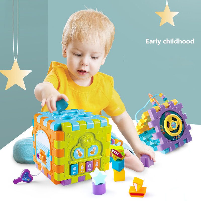 Кубики для детей Activity Cube, 6 в 1 Многоцелевой обучающий куб, Конструктор с сортировкой форм, Подарок для мальчиков и девочек от 18 месяцев, Материал ABS, Размер 17x17 см, В комплект входят 6 досок, 10 чисел, 6 форм, 1 Конструкторный пазл
