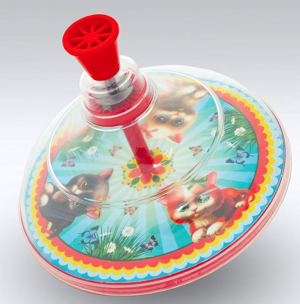 Юла детская прозрачная "Котята", развивающая игрушка для малышей, d14,5 см, h16 см