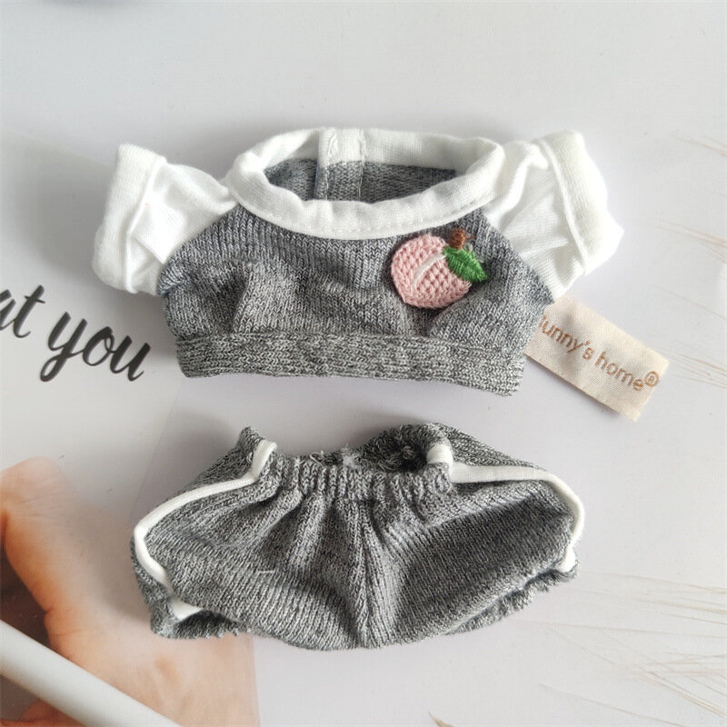 17 см подвеска Labubu, детская одежда, милый джинсовый комбинезон, комплект из двух предметов, рубашка, костюм, сменная