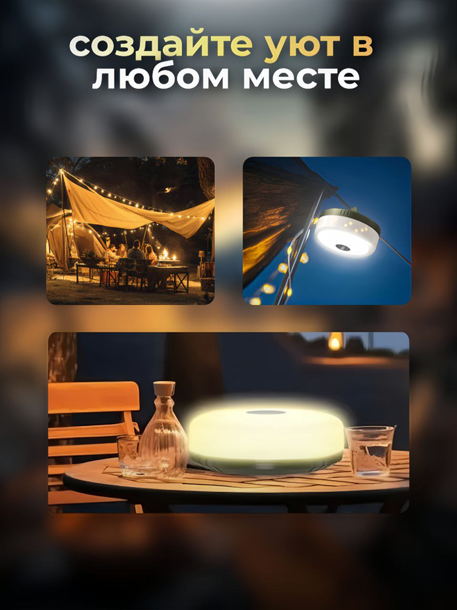 Светодиодный фонарь-гирлянда 10 метров для кемпинга, на аккумуляторе, теплый свет