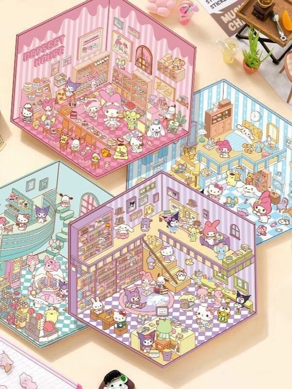 Набор наклеек антистресс Sanrio, Kuromi, Hello Kitty, My Melody, наклейки румбокс