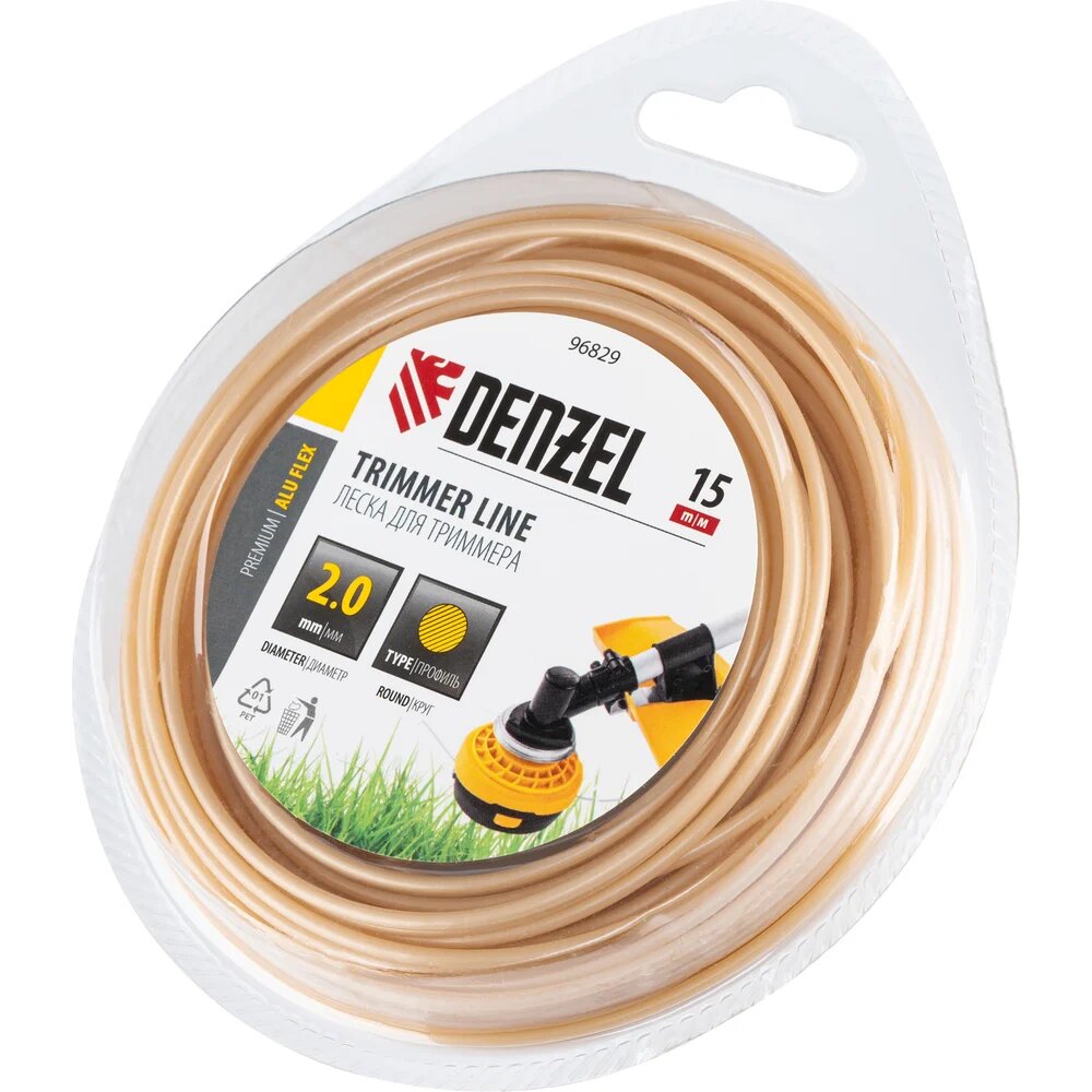 Леска двухкомпонентная для триммера SkyCutter 2 мм, 15 м, блистер, витая квадратная Denzel 96840