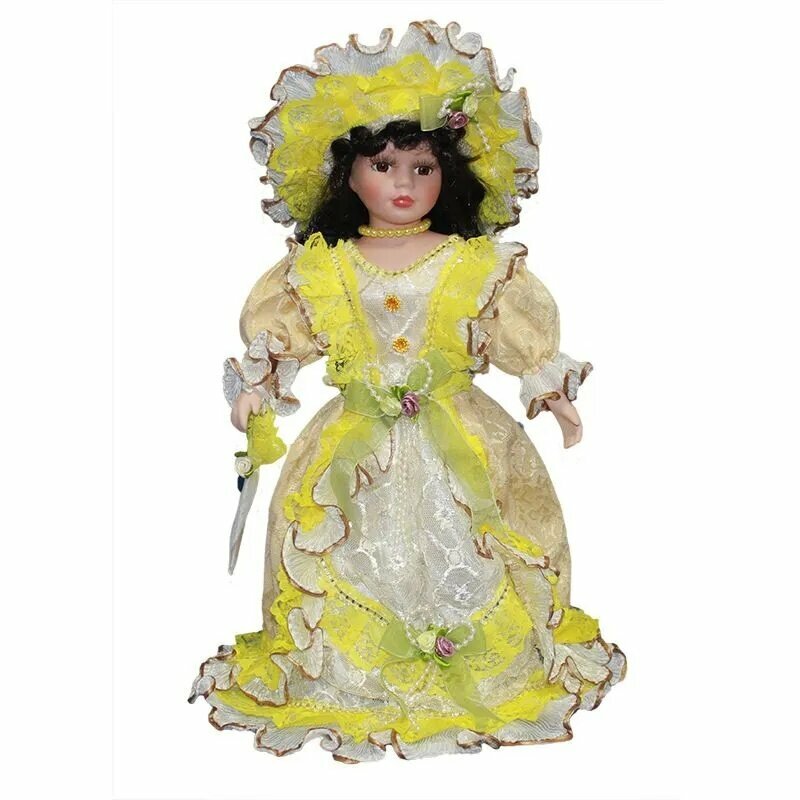 Фарфоровая коллекционная кукла Энн с зонтиком 40 см / Интерьерная куколка в венецианском платье на подставке