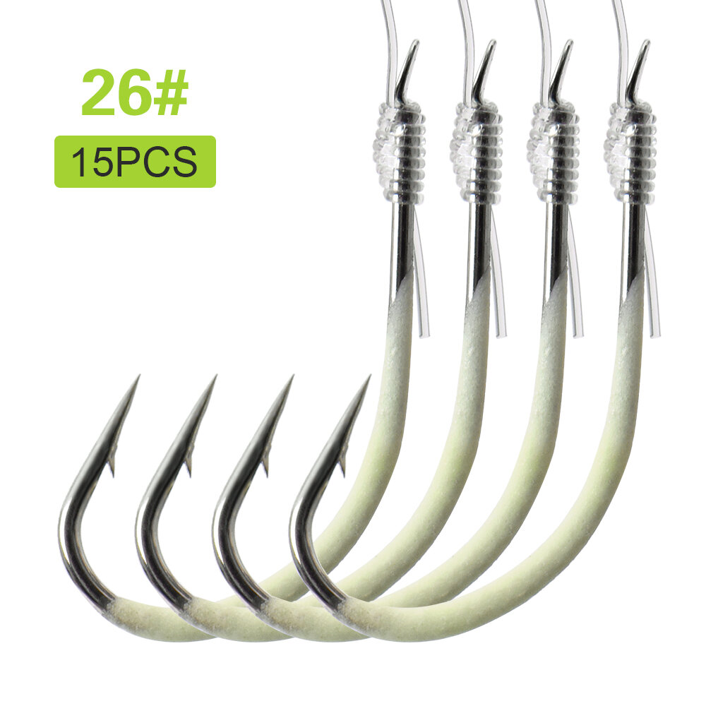 Глowing Fishing Hooks with Line Barbed Hooks Fishing Tackle Accessories Steel Fishing Hooks 12#, 14#, 16#, 18#, 20#, 22#, 24#, 26#, 28# High Carbon Steel 12# 30PCS, 14# 30PCS, 16# 30PCS, 18# 30PCS, 20# 20PCS, 22# 20PCS, 24# 20PCS, 26# 15PCS, 28# 15PCS