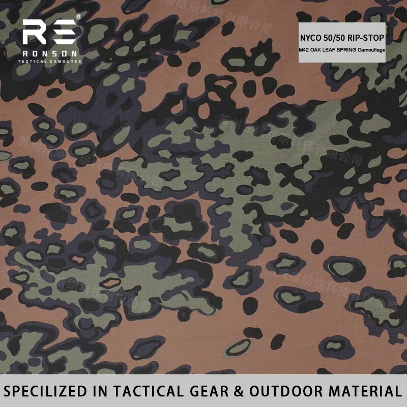 M42 Дубовый лист, осенняя нейлоновая хлопчатобумажная ткань с камуфляжным принтом NYCO 50/50, рип-стоп, ткань Mil-spec Durabale для тактической униформы