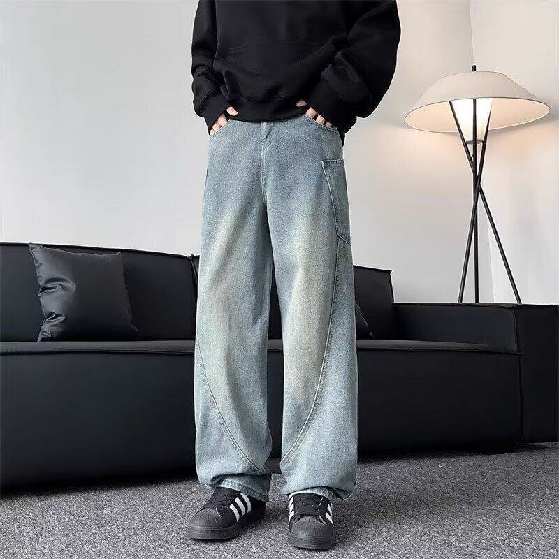 Тренд RONG CH Мужские Джинсы Весна Потертые Режутая Кромка Корейские Слим Кроп Деним, Размер_L