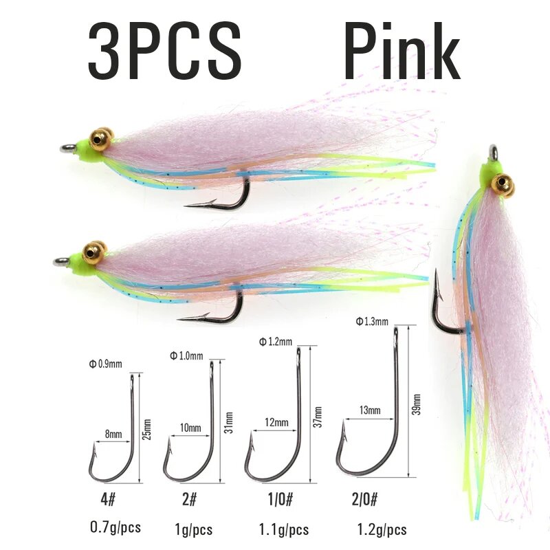 Муха для рыбалки Wifreo Pink 3шт, #4-#2/0, Size 2