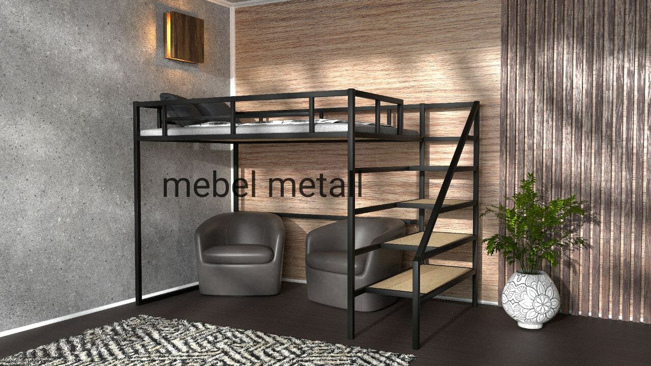 Кровать чердак лофт "New- York" , 90*200*190металлическая , чёрная