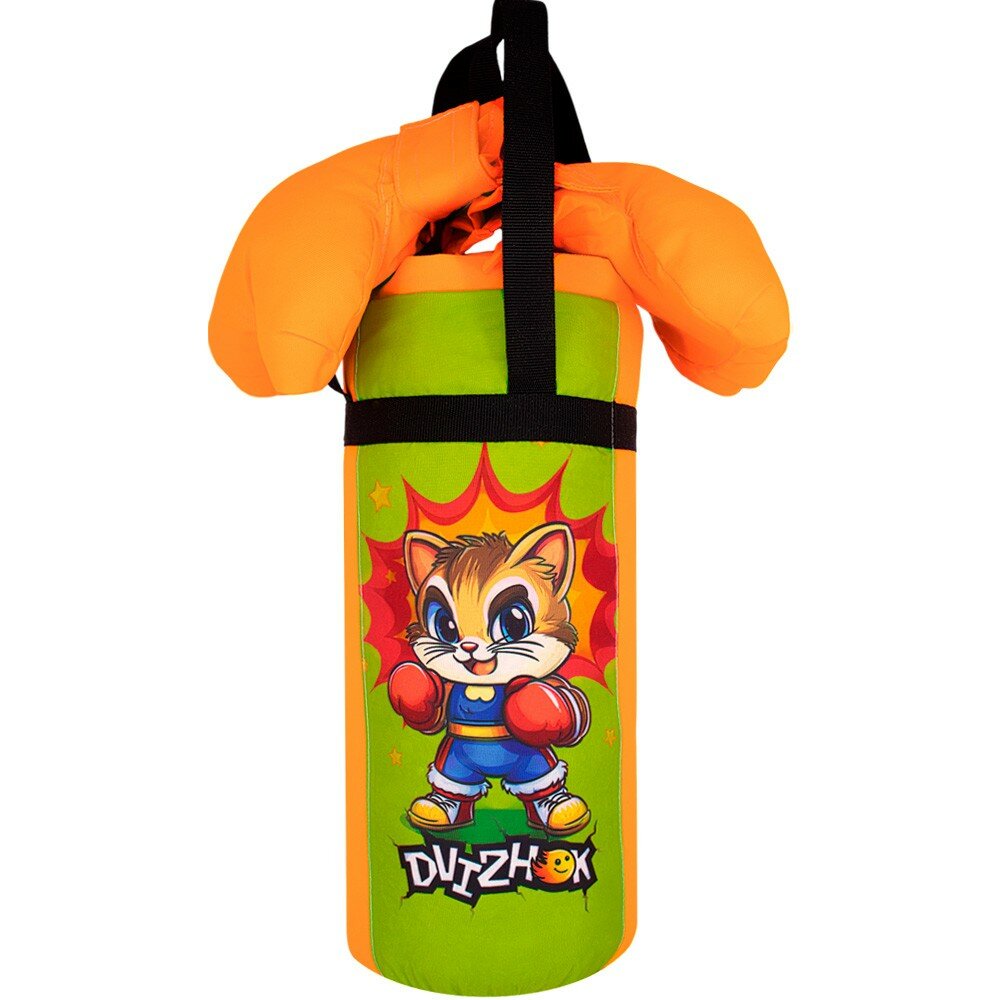 Детский боксерский набор Dvizhok Котик, 40 см, оранжево-зеленый, для детей от 3 лет ОА-00000546