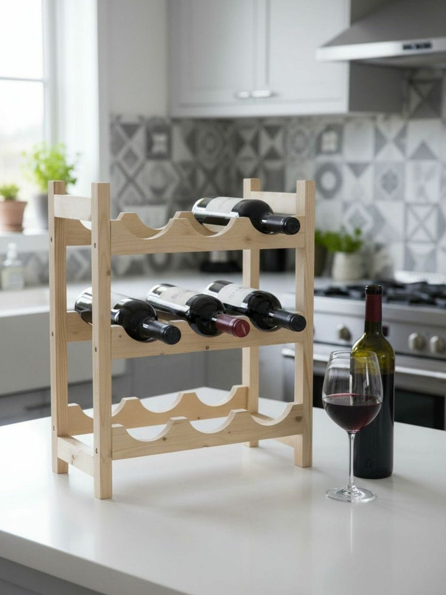 Винный стеллаж, дерево, напольный, высота 41 см, ширина 22 см, бежевый
