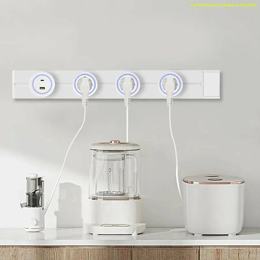 Трековые розетки; Трековая система накладная металлическая шина 60см + 3 EU розетки+2 USB белый