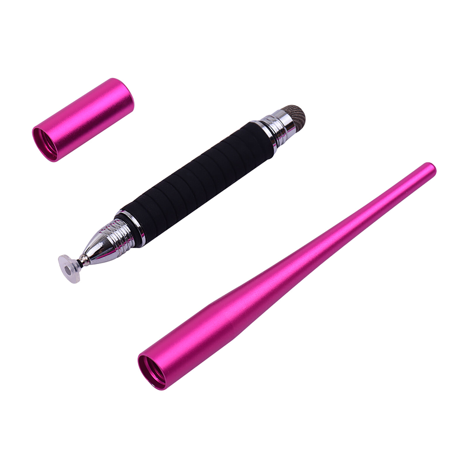 Набор стилусов 2-в-1 емкостного типа с волоконным наконечником и дисковым наконечником из металла для сенсорного экрана для мобильного телефона, планшета, ноутбука для письма и рисования Розово-красный, длина 14.9см, диаметр ручки 0.9см, диаметр диска