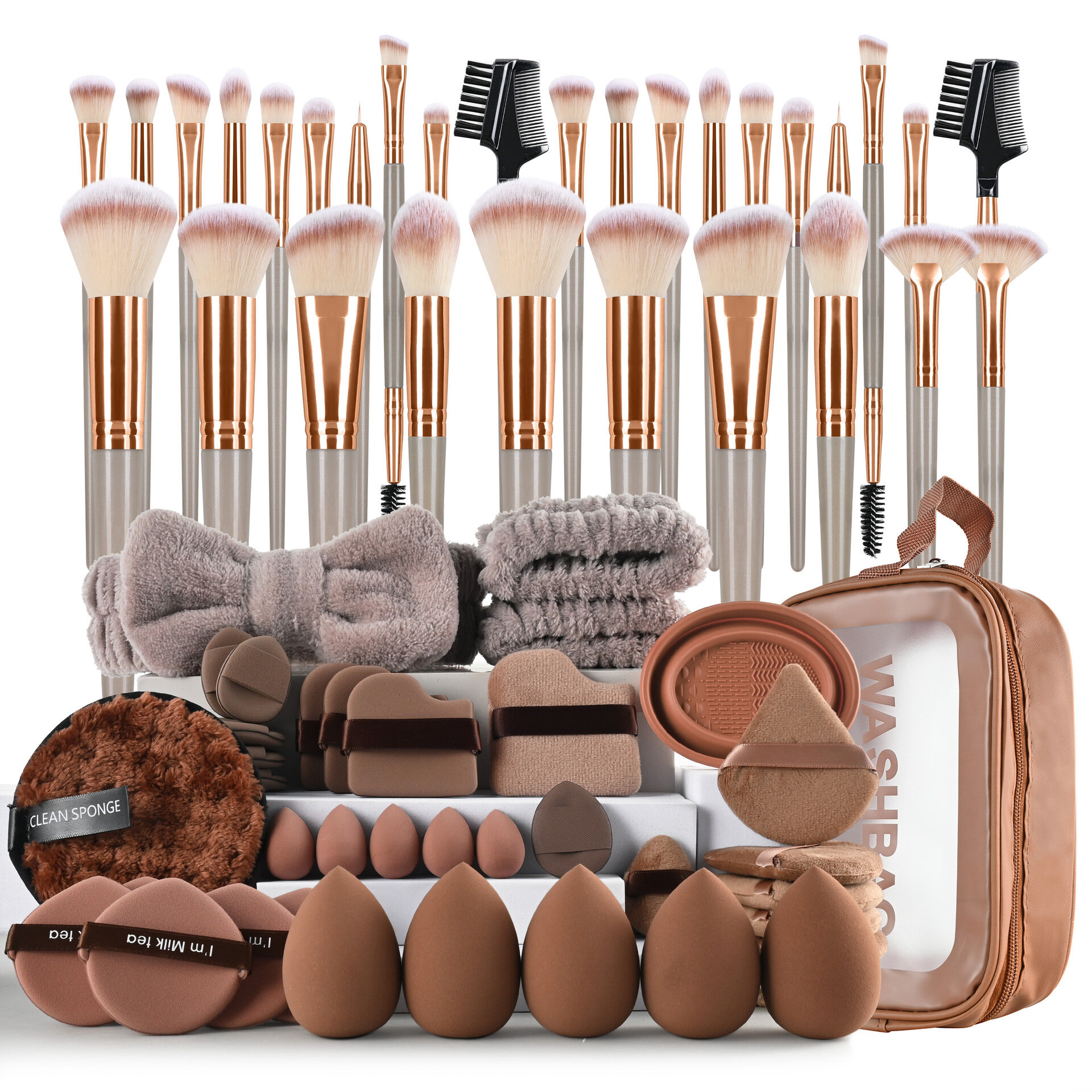 67-предметный набор косметических кистей и пуховок кофейного цвета, новый набор из 30 предметов, оптовая продажа
