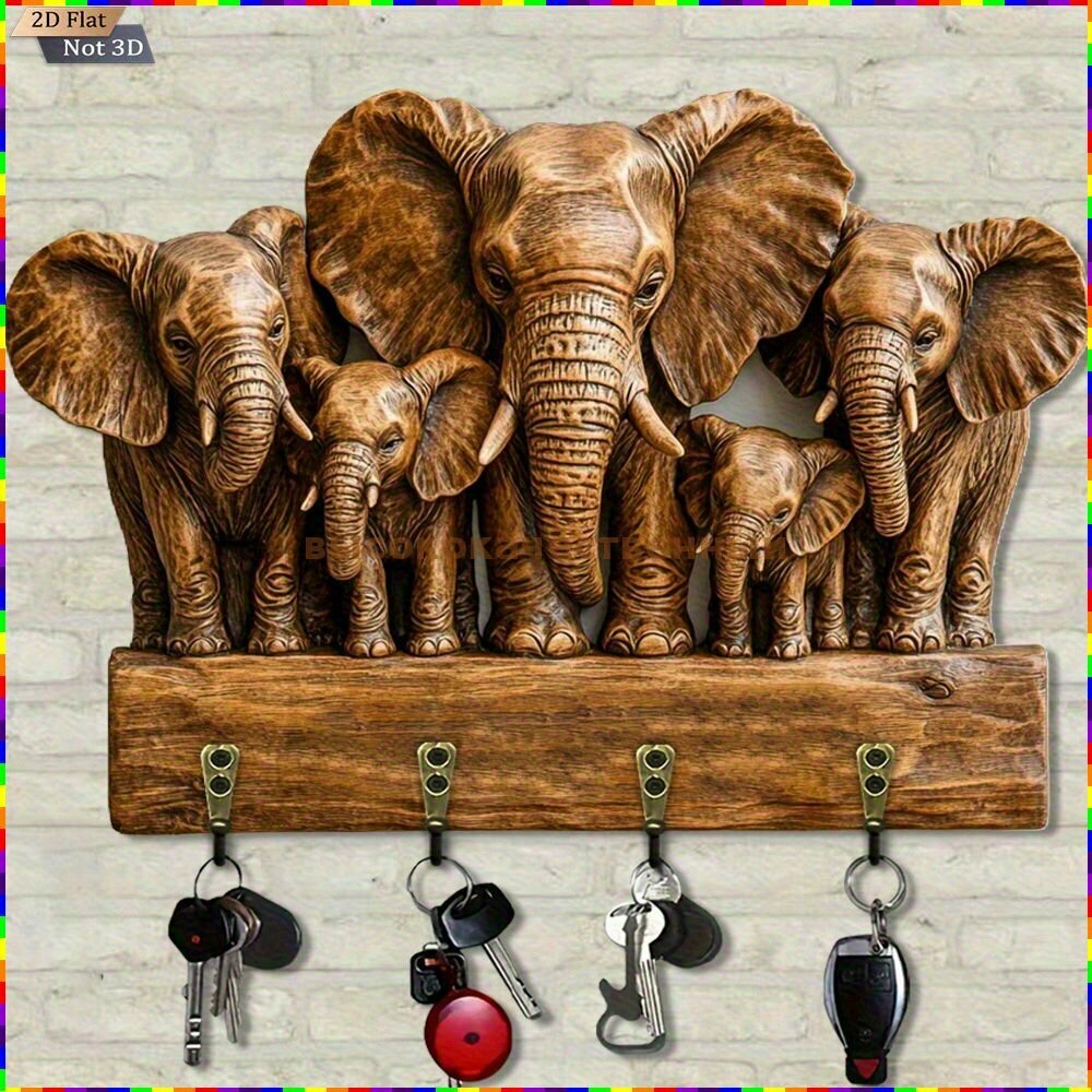 Настенная деревянная ключница Слон с 4 крючками стильный декор для прихожей и отличный подарок на новоселье