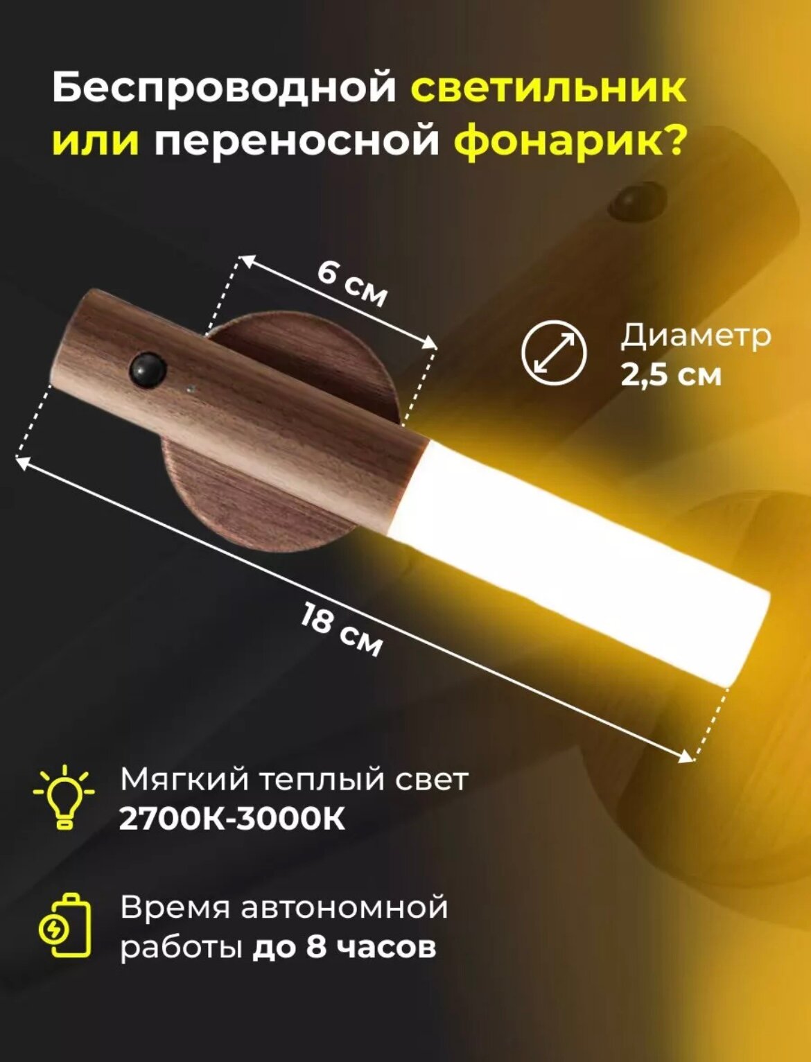 Светильник-ночник , с датчиком движения, светодиодный, IP20