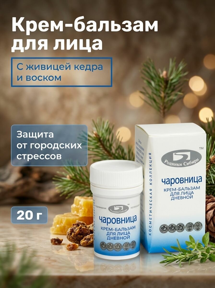 Крем-бальзам для лица дневной Чаровница антимикробный с живицей кедра и растительными маслами, 20 г