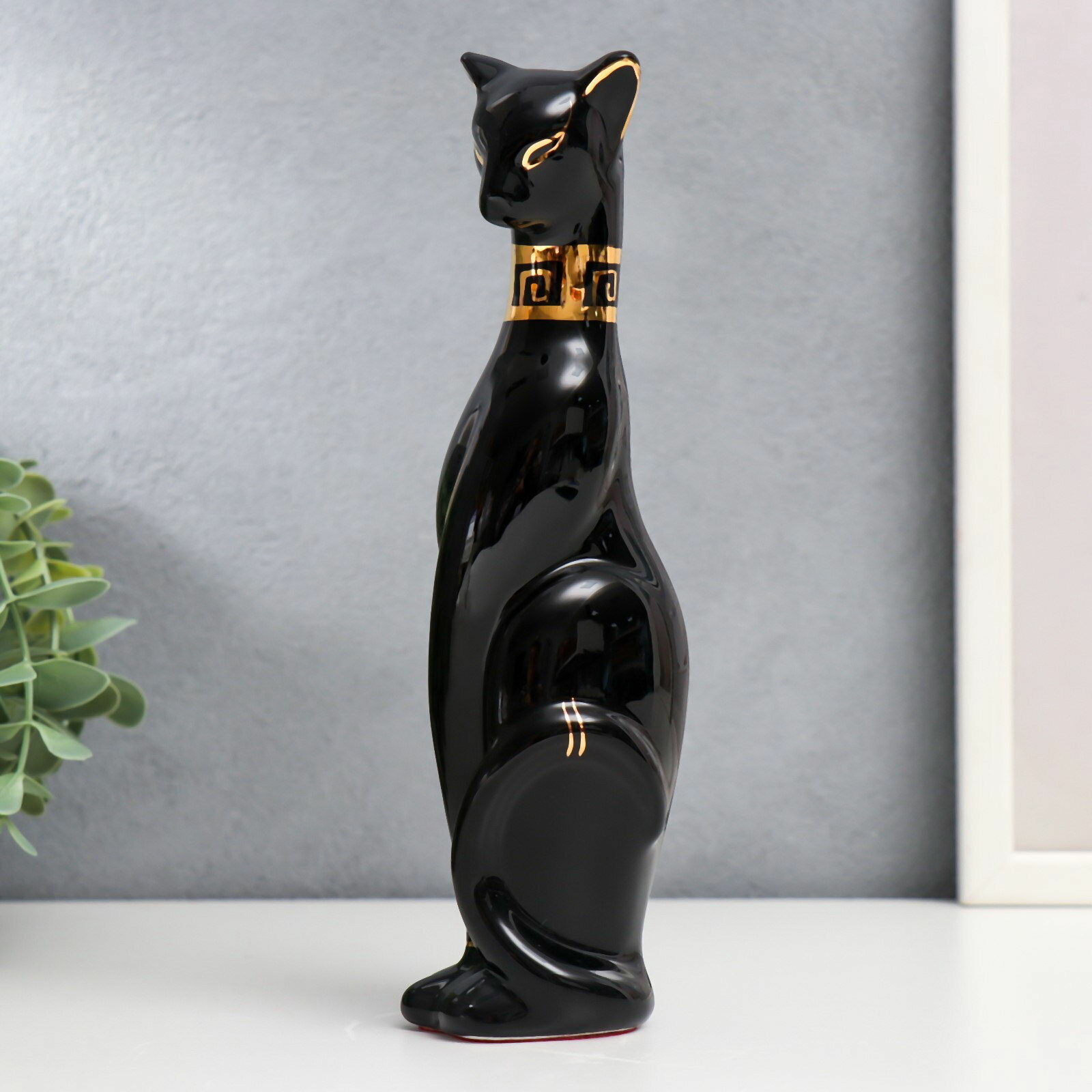 Фигурка керамика "Кошка египетская, чёрная", 21x5.5x6 см, покрытие: глазурь