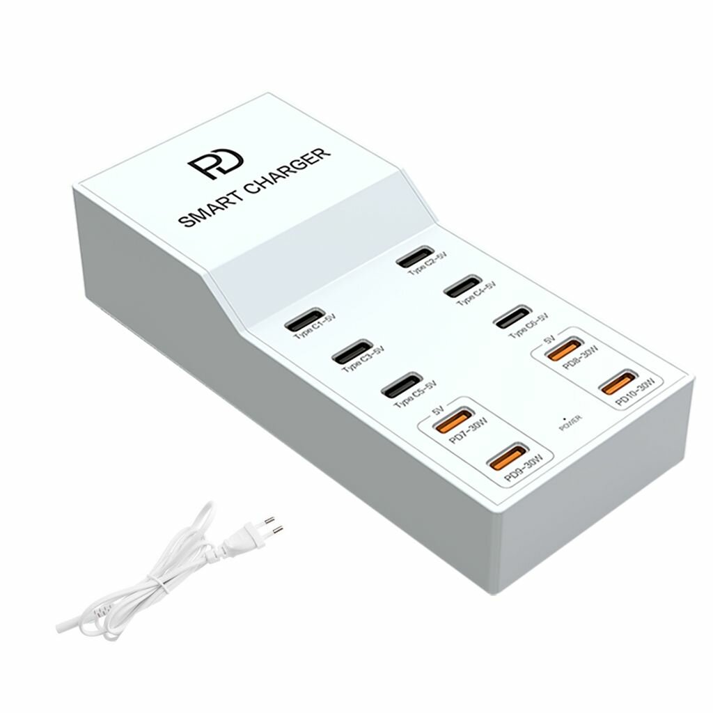 Настольное зарядное устройство с 10 портами типа C для нескольких устройств, 72 Вт, эффективным выходом PD30 подходит смартфонов, планшетов, быстрая зарядка