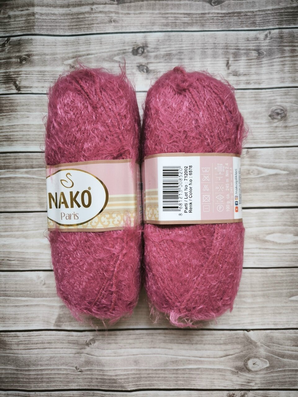 Пряжа Nako Paris, цвет 6578 темно розовый, набор 2 мотка, вес мотка 100 гр, длина нити 245 м (Нако Париж)