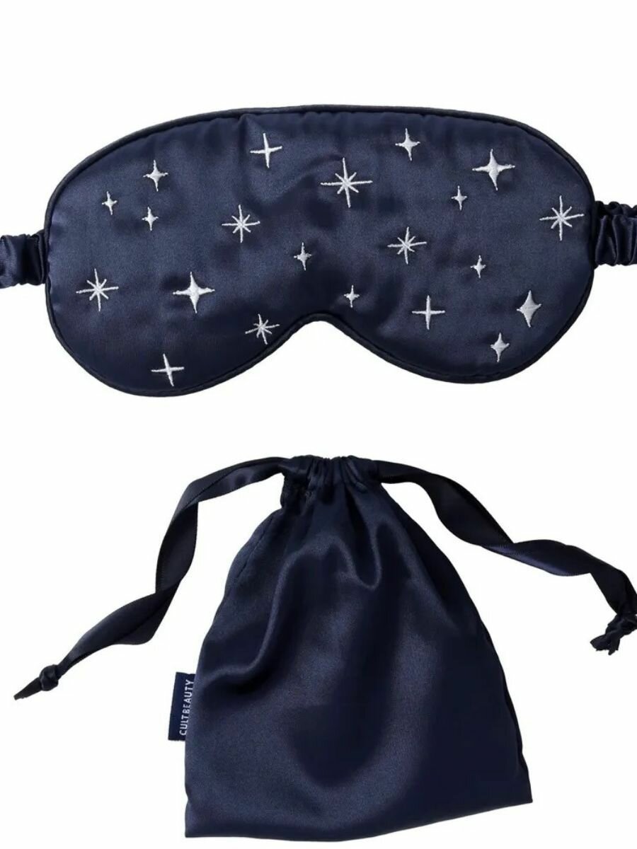 Cult Beauty Атласная маска для глаз в сумке на шнурке Navy Satin Sleep Mask Limited Edition