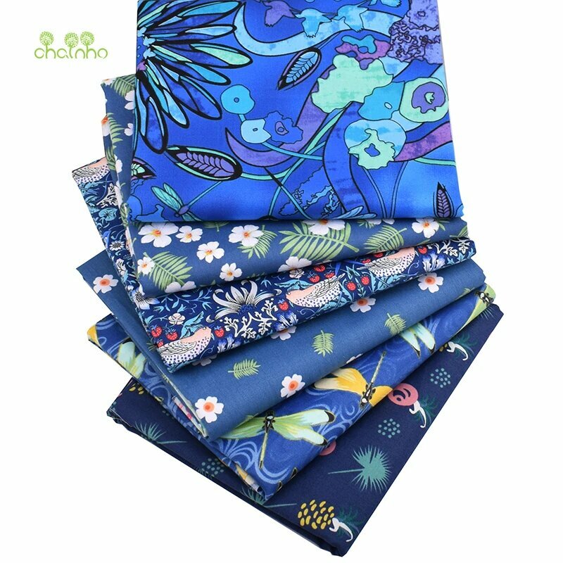 Chainho Королевские синие цветы хлопковая саржевая ткань 6 pcs 40x50cm
