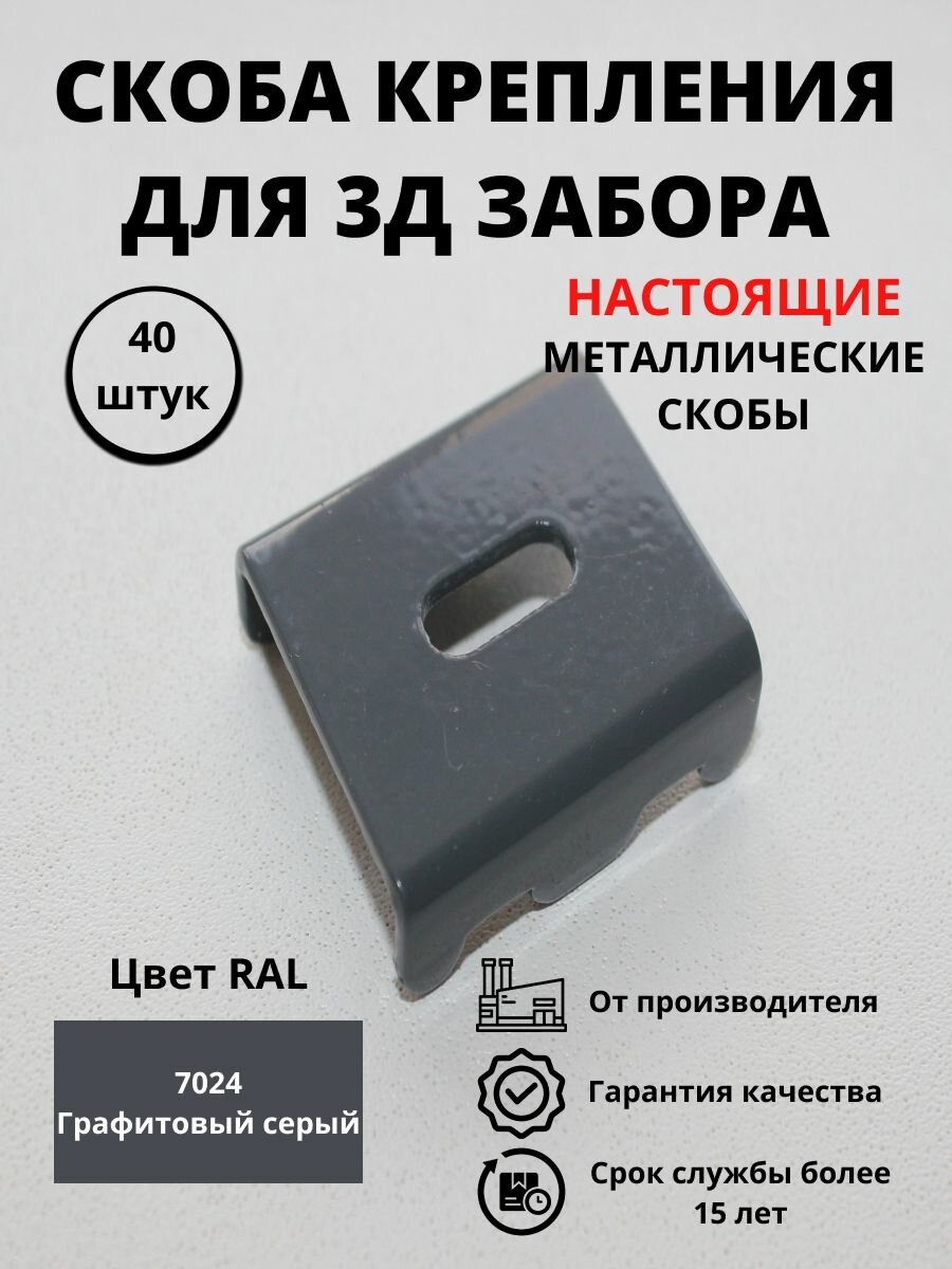 Скобы крепления для 3D забора (40 штук), комплект без саморезов
