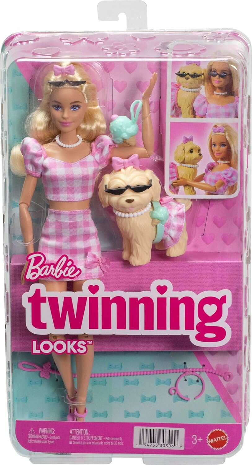 Игровой набор Mattel Barbie Twinning Looks - Кукла Барби с собачкой в одинаковых нарядах, с аксессуарами - Барби JFP36