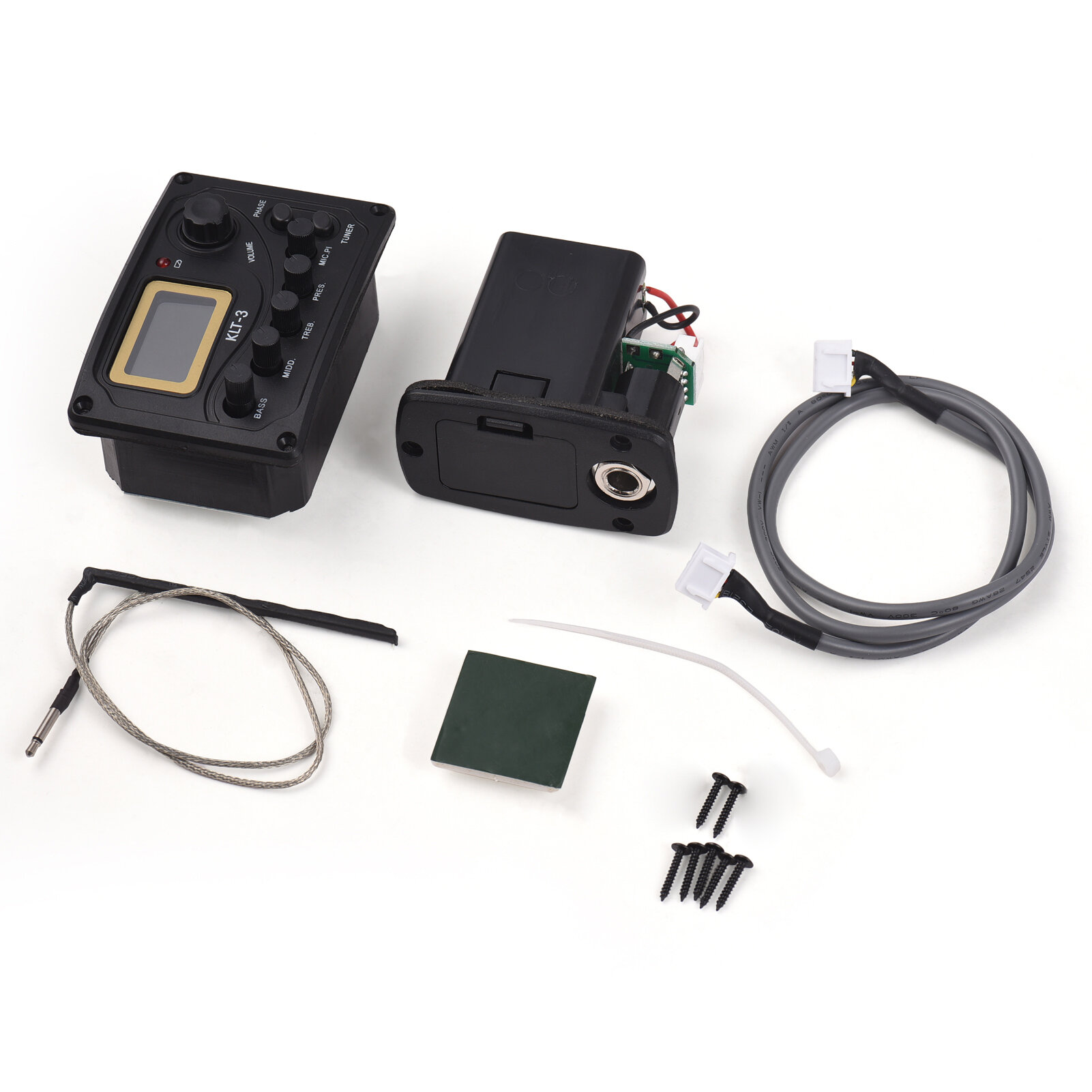 Звукосниматели для акустических гитар, подходящие для фолк- и классических акустических гитар, со встроенным микрофоном, эквалайзером, регулятором громкости, тюнером и функцией фазового сдвига.