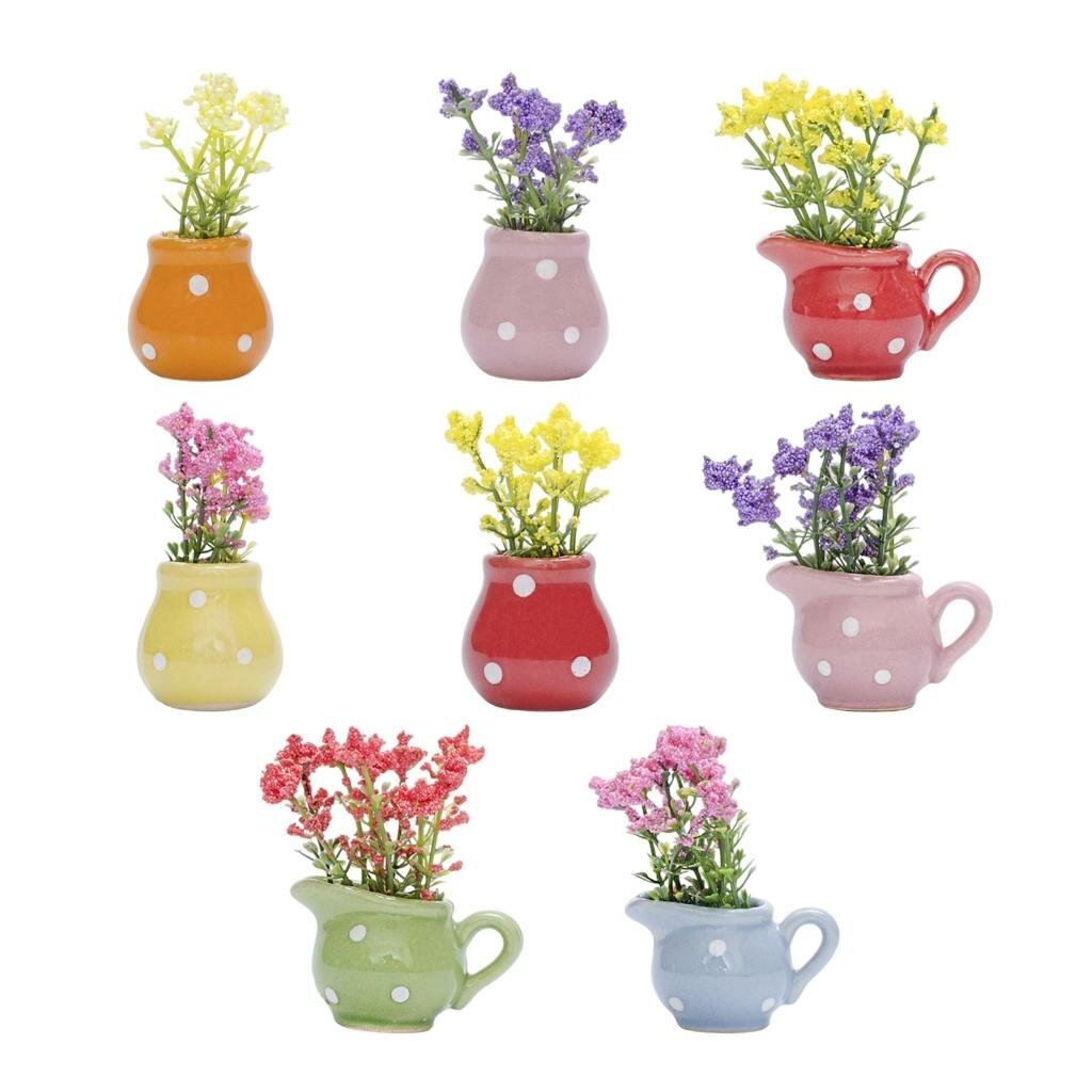 Набор из 8 мини-ваз с имитацией цветов, магниты на холодильник, керамические горшки, декор, A