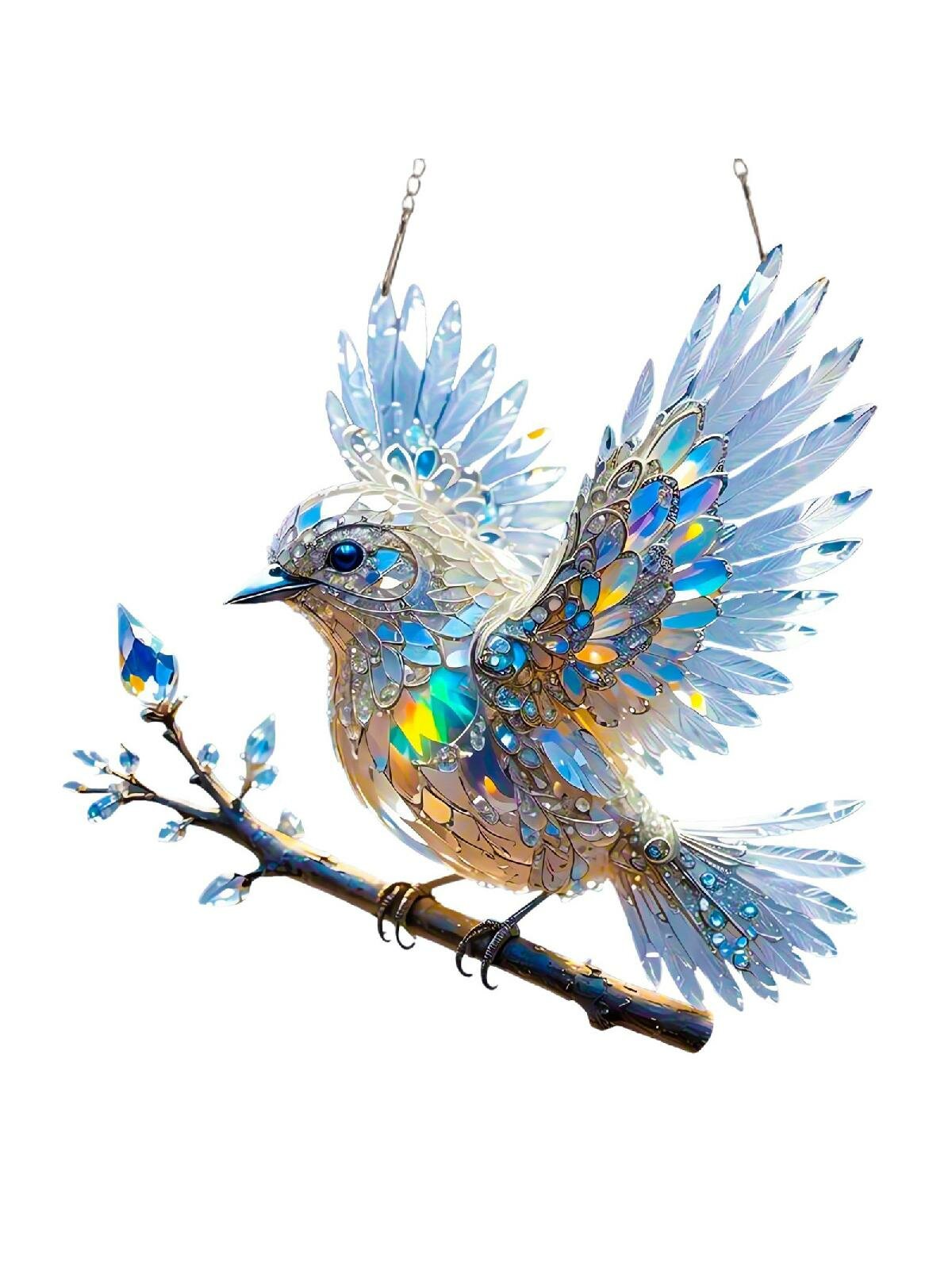 Витражные акриловые гобелены для окон "Синие птицы на ветке" Ловцы солнца для окна