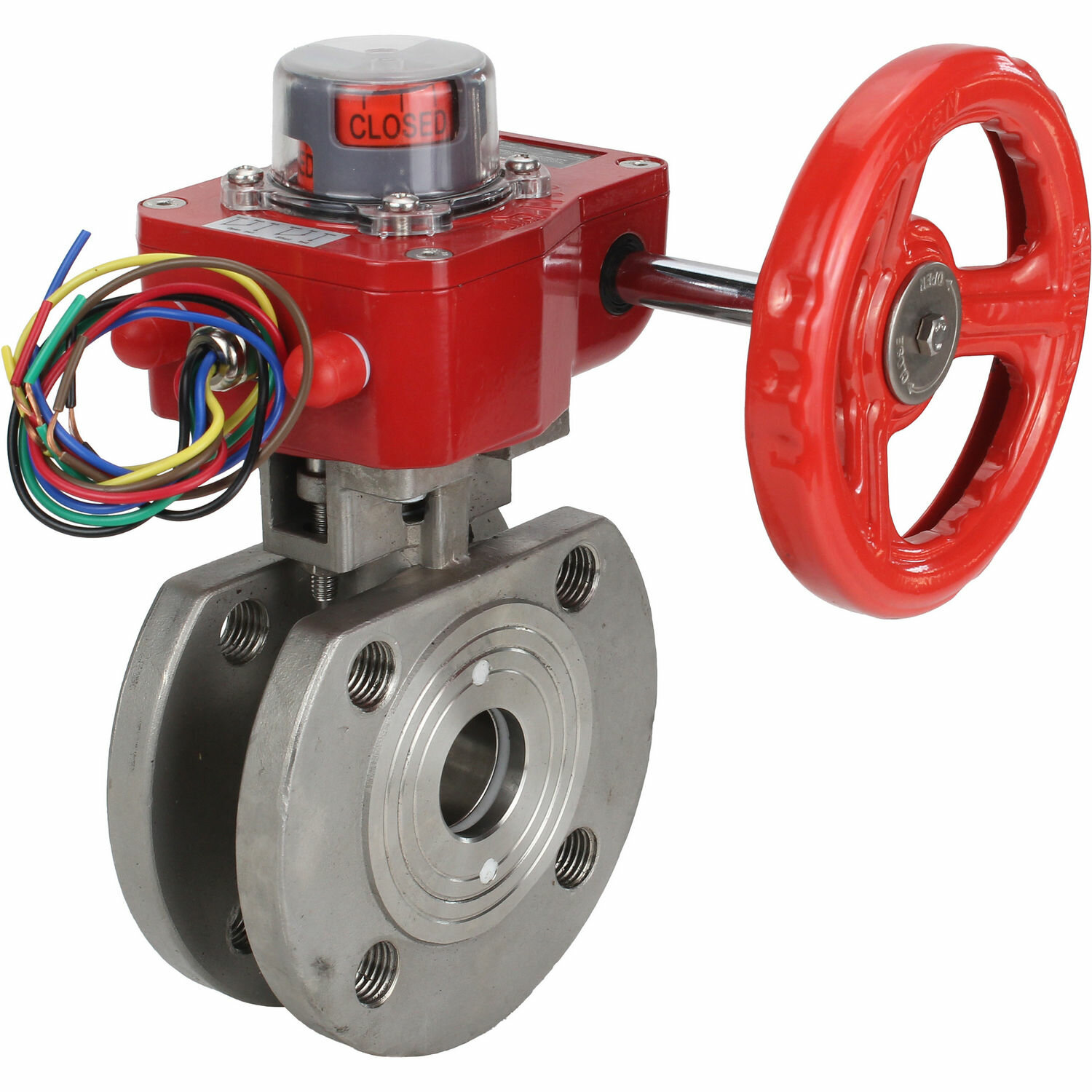 Кран шаровой DN.ru КШмФП.316.200 Ду20 Ру16 полнопроходной двухходовой, нержавеющая сталь 316, межфланцевый, уплотнение - PTFE, с ISO-фланцем и редуктором DN.ru HGBF-1 с индикатором положения и датчиком обратной связи