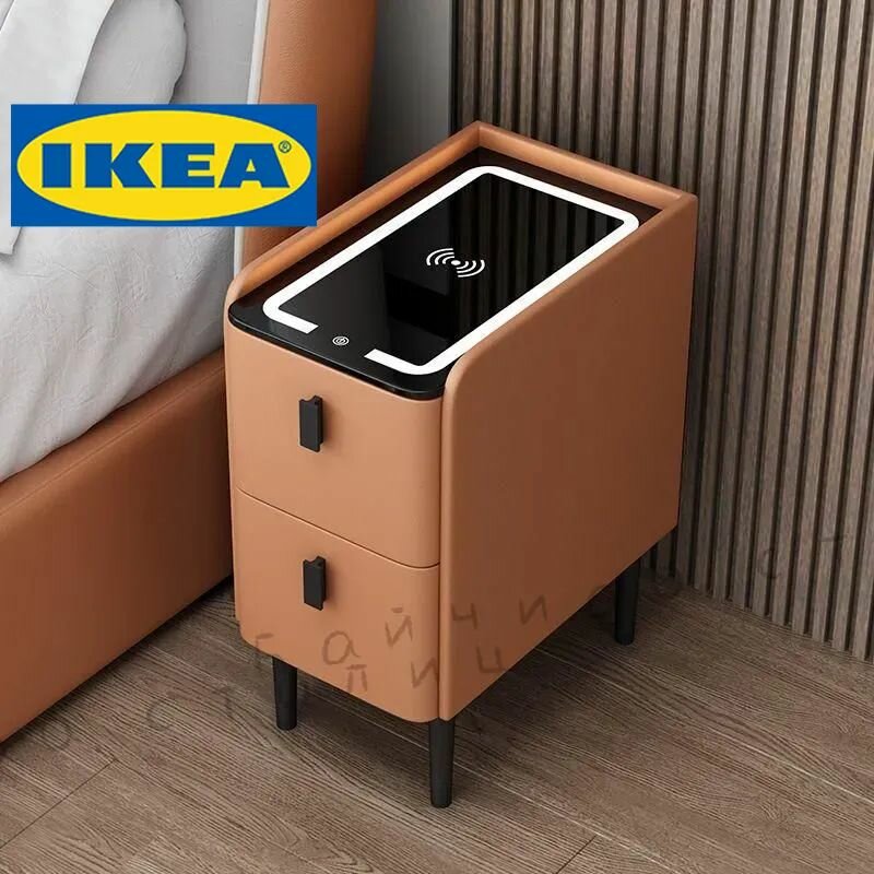 Умная тумбочка из массива дерева с 2 ящиками Беспроводная зарядка LED12