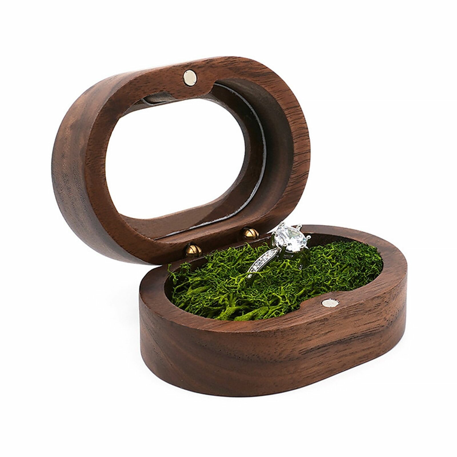 Коробка для колец из массива дерева овальной формы, Бархатная мягкая внутренняя сумка для хранения ювелирных изделий