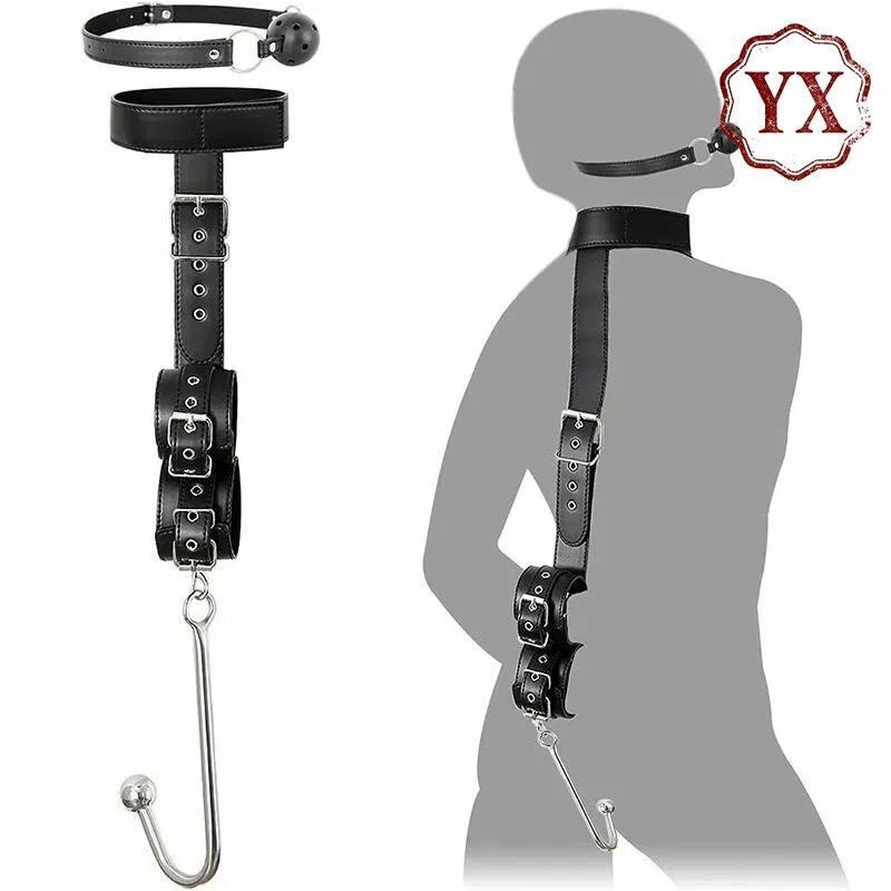 Набор для бондажа BDSM, с кляпом, наручниками и анальной пробкой, регулируемые кожаные ремни, металлические аксессуары, эротический комплект для взрослых