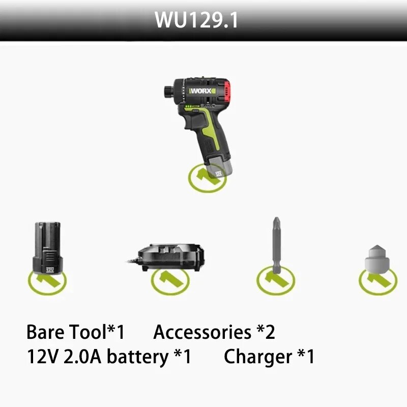 Аккумуляторная Бесщеточная Электрическая Отвертка WORX 12V WU129 С Литиевой Батареей, Многофункциональный Набор Ударных Отверток