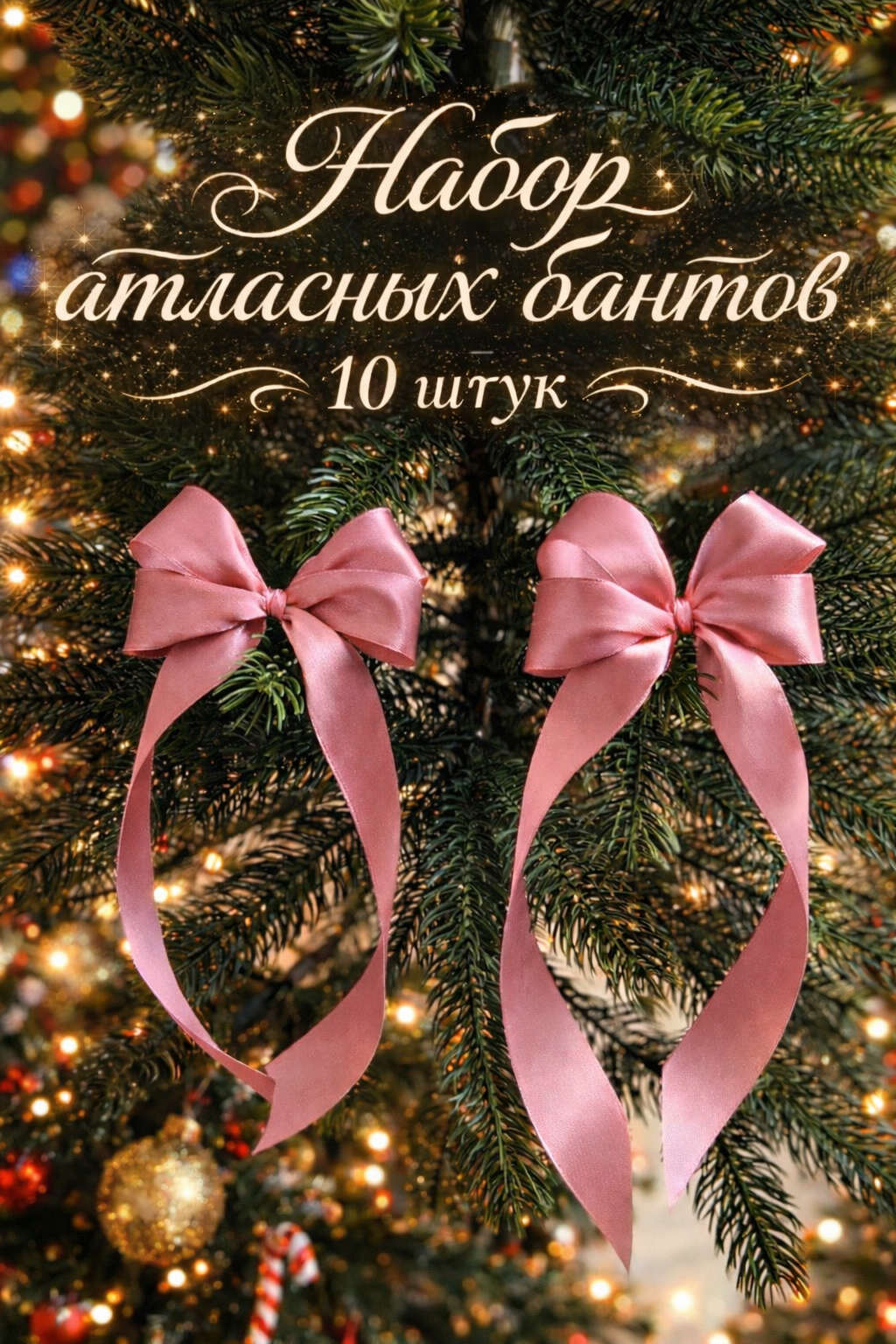 Бантики для елки - 10 штук/бантики для декора/бантики для бабл шаров/новогодние украшения/атласные/цветные
