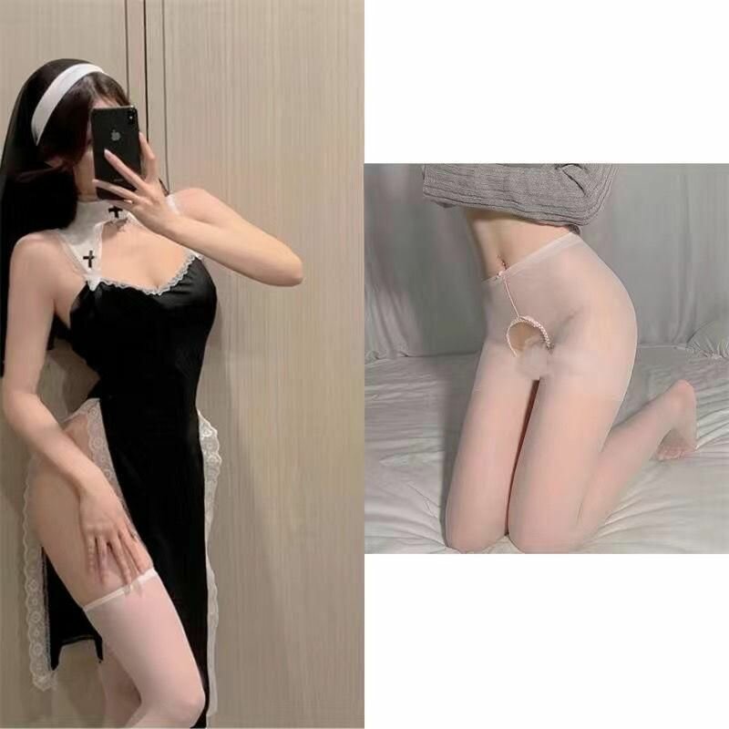 Магическая любовь святая монахиня сексуальное ночное платье горячая продажа эротическая униформа соблазнение платье с высоким разрезом на бретелях длинное платье облегающее платье